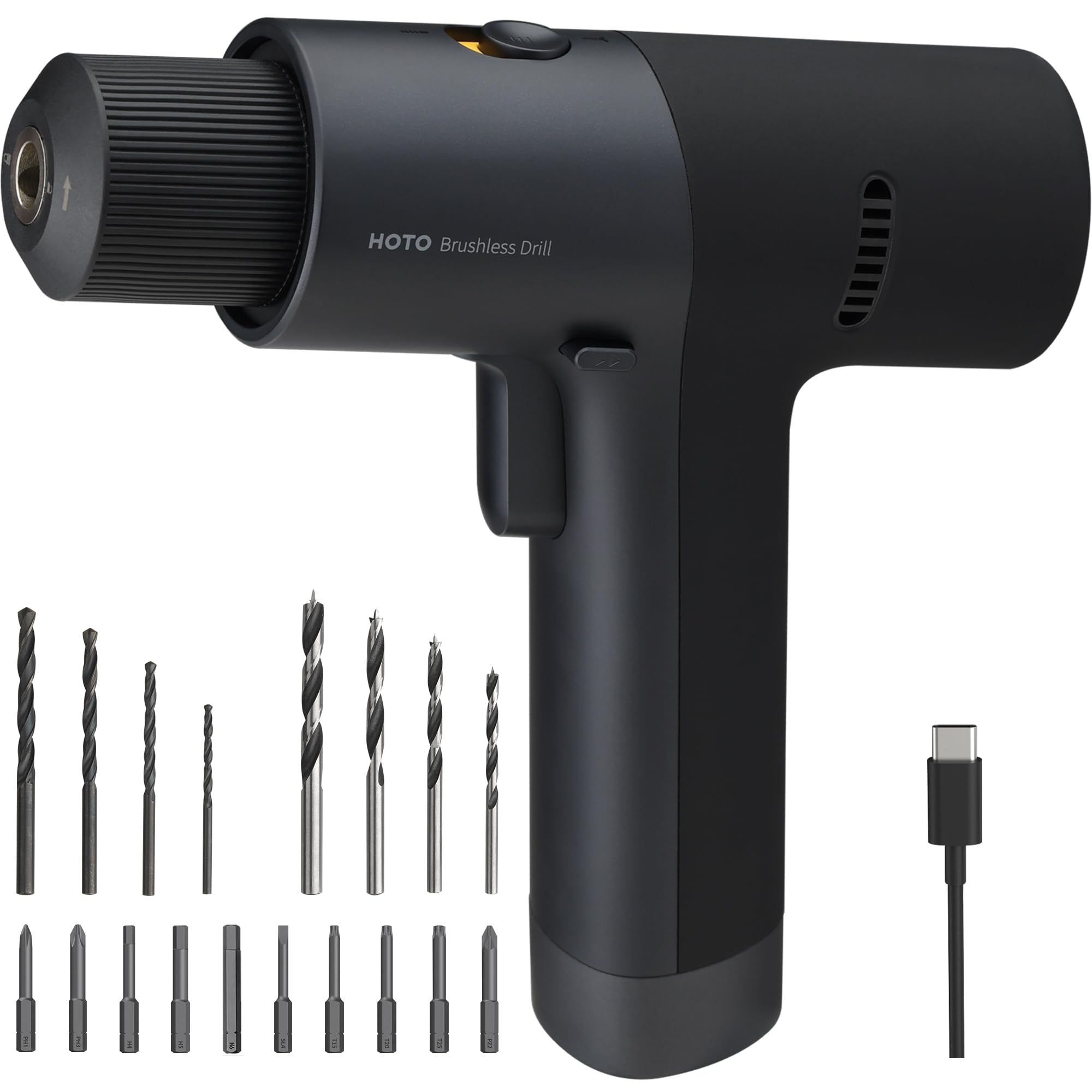 HOTO Cordless Brushless Drill 12V, LED Display Screen, 30 Precision Ge ...