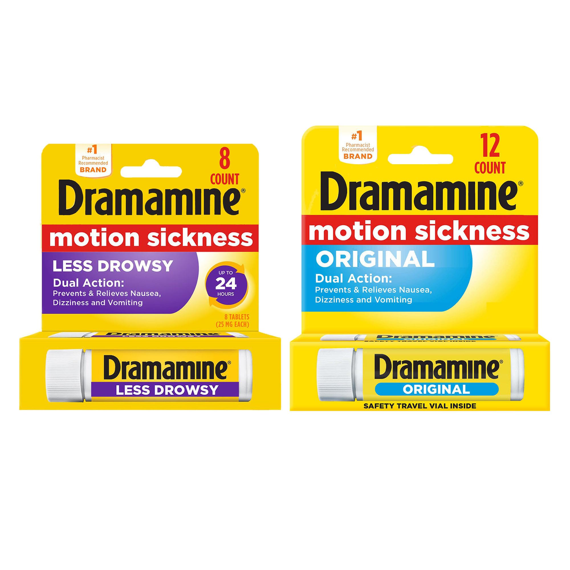 Dramamine Motion Sickness Variety Pack (1- Original Formula 12 Count ...