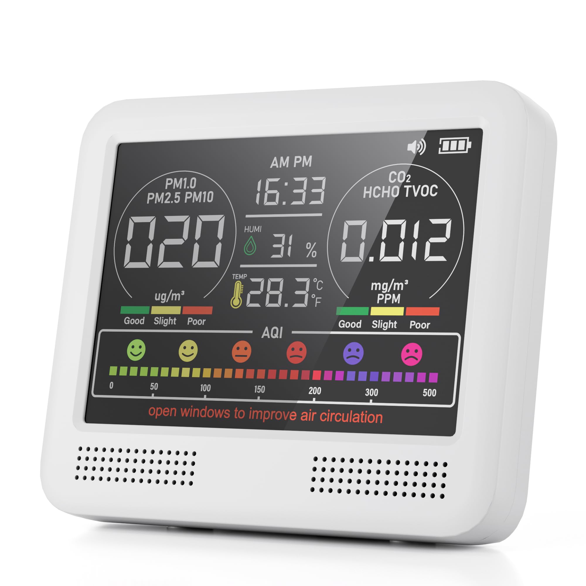 16-in-1 Air Quality Monitor Indoor with 7AQI Beep Alarm, CO2 Monitor ...