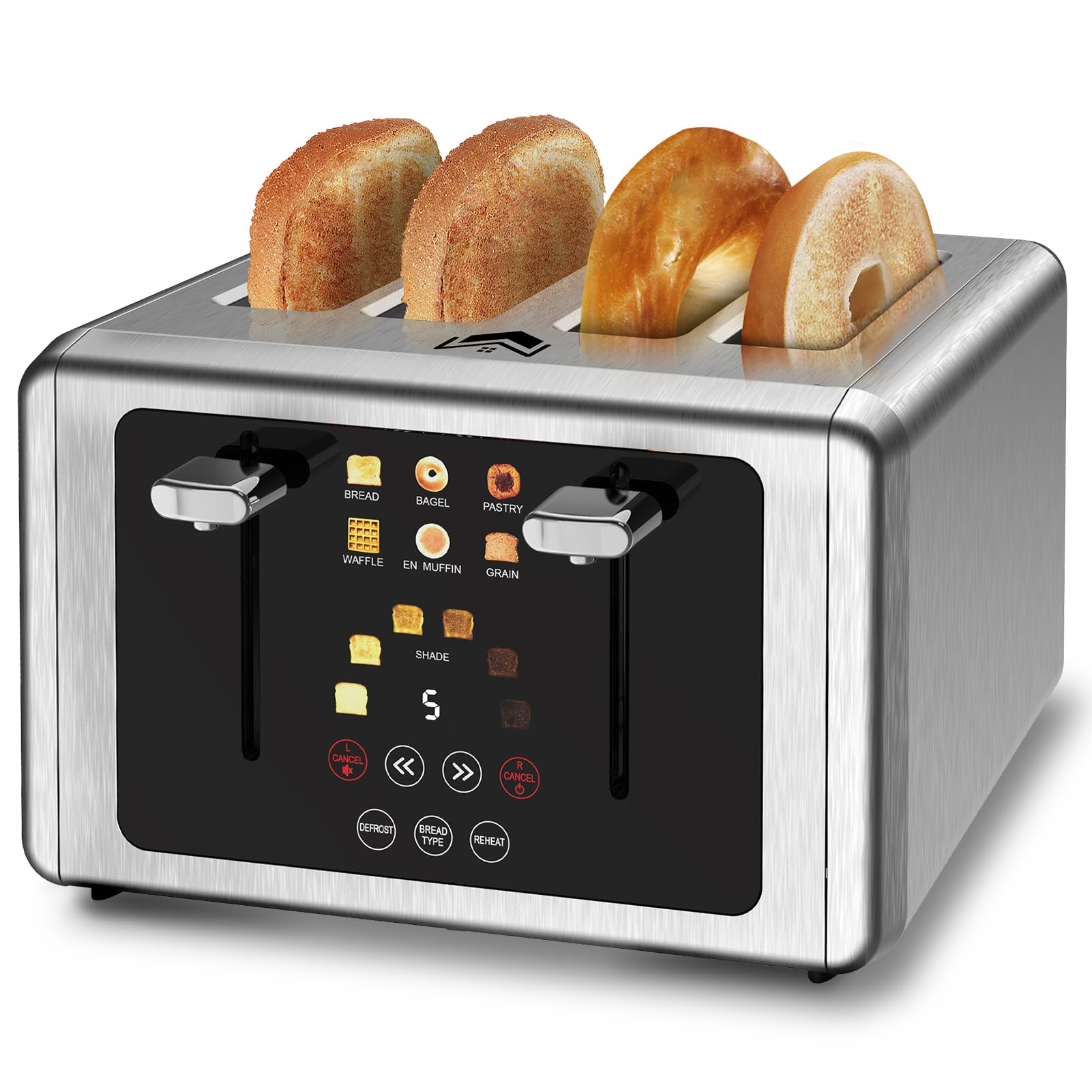 WUNLY 4 Slice Toaster, Touchscreen & Dual Independent Control Panel，5 ...