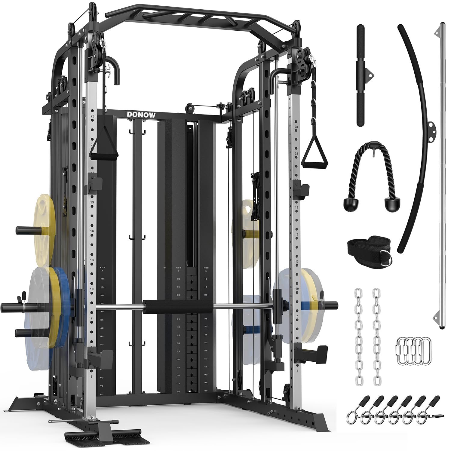 DONOW Smith Machine with Weight Stacks Power Cage Squat Rack Dual Cabl ...