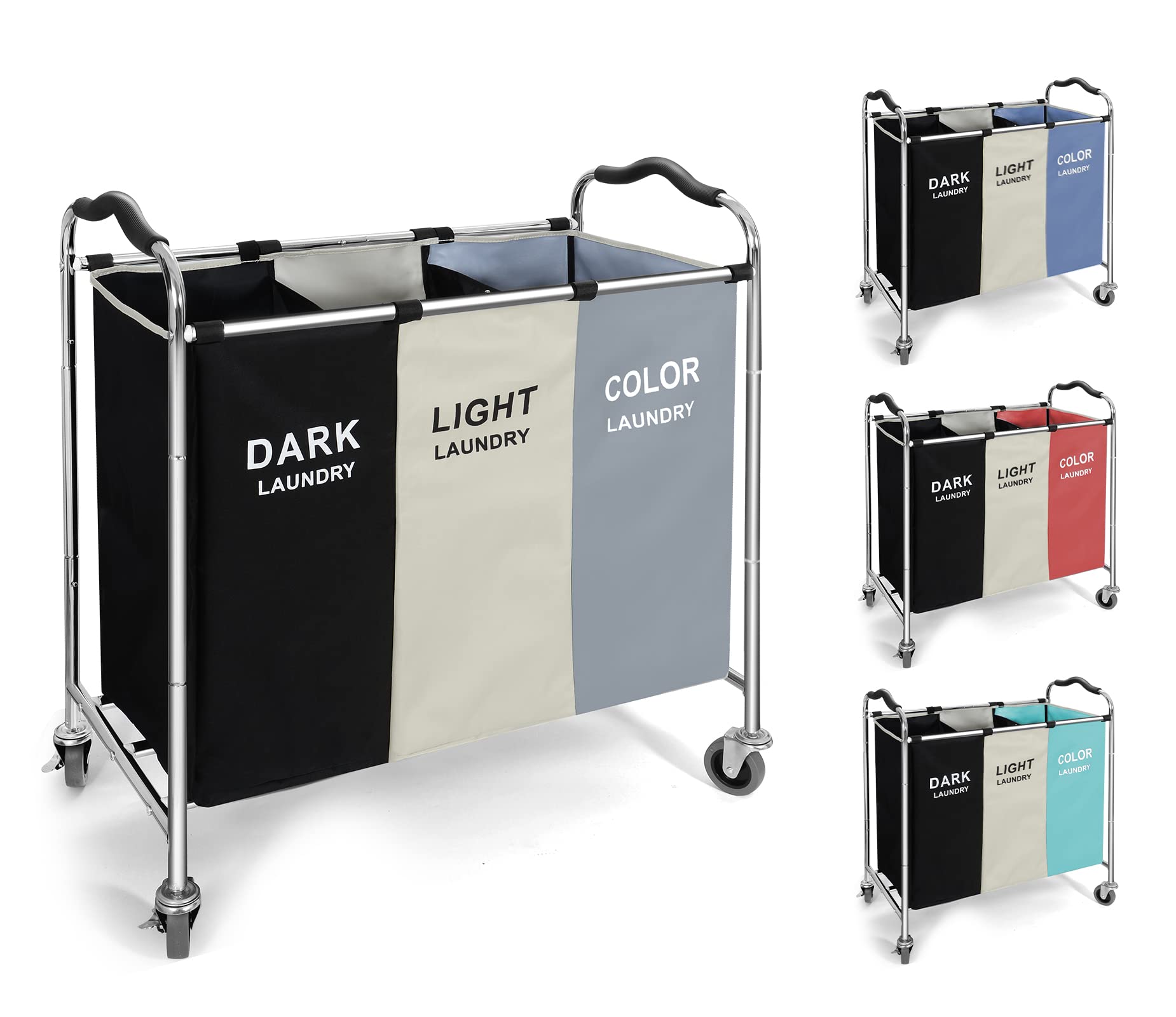 3 Section Laundry Basket Sorter,240L Laundry Blanket Cart with Wheels ...