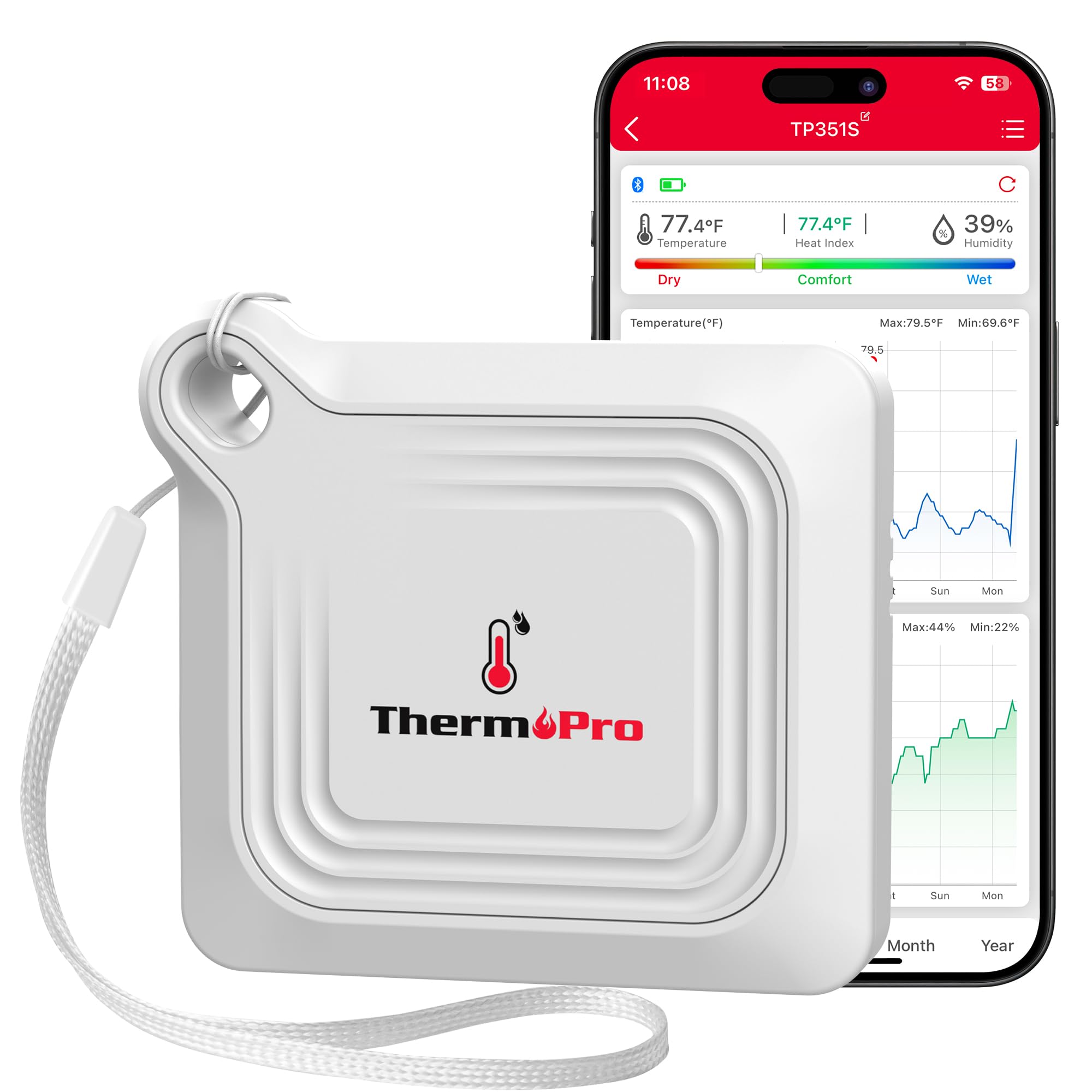 ThermoPro Bluetooth Hygrometer Thermometer for House TP351, 260FT Temp ...