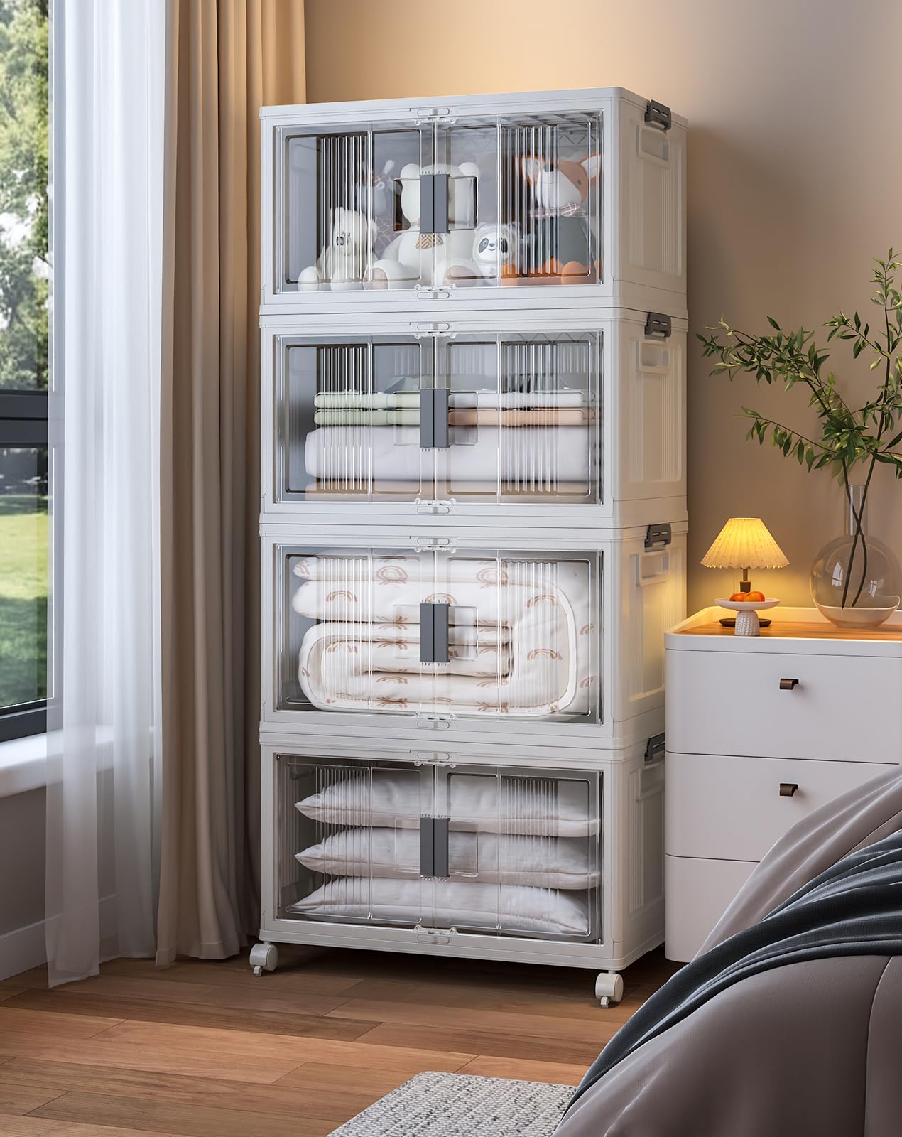 OlarHike 76QT Stackable Storage Bins with Lids - Folding Storage Box w ...