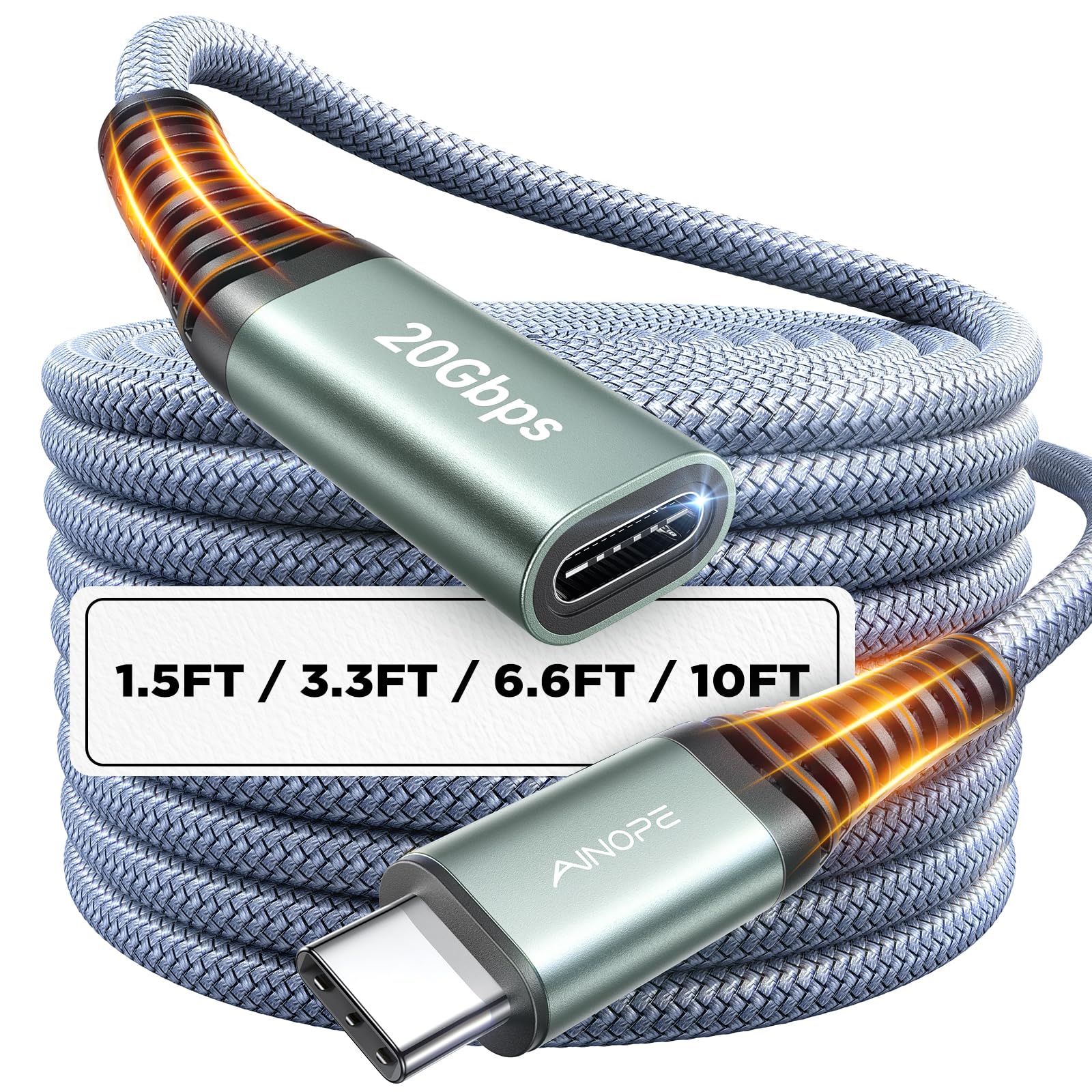 AINOPE USB C Extension Cable 6.6FT, 20Gbps/240W USB3.2 Type C Extender ...