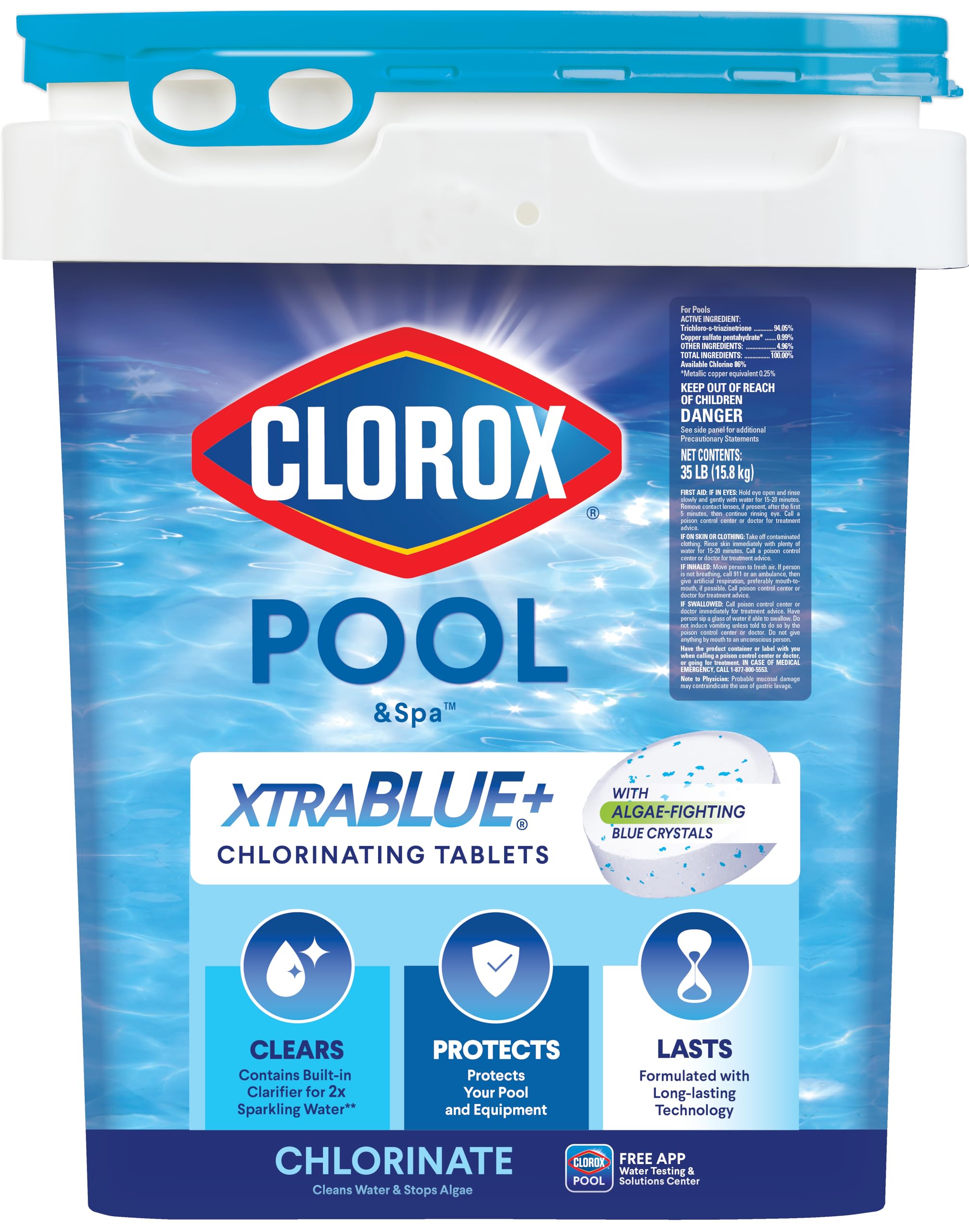 Clorox Pool&Spa XTRABLUE Plus 3” Chlorinating Tablets, Individually Wr ...