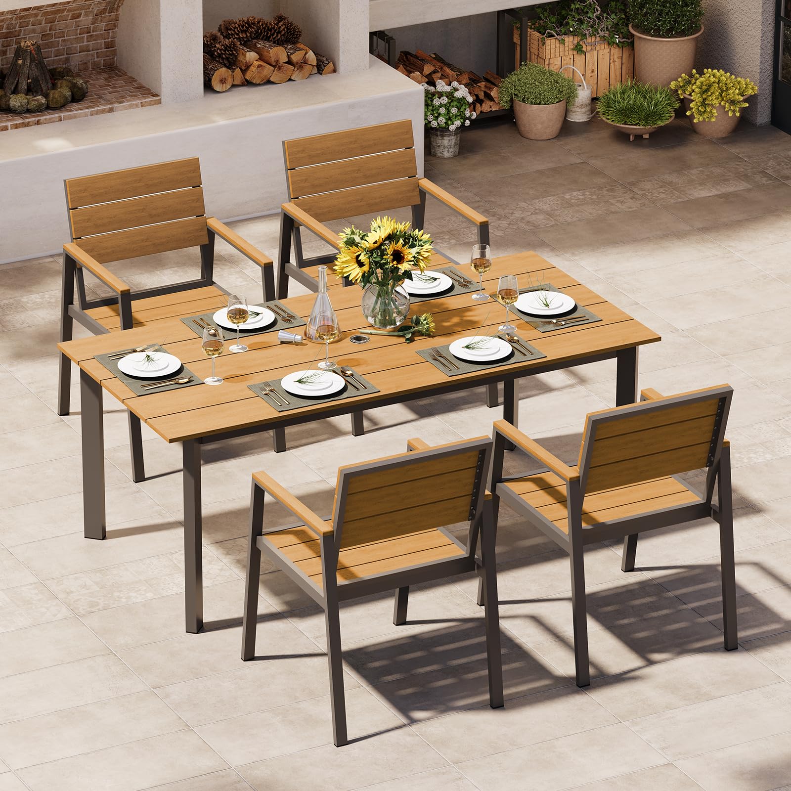 Oasbira Outdoor Dining Set for 4, Patio Table and Chairs Set with Umbr ...
