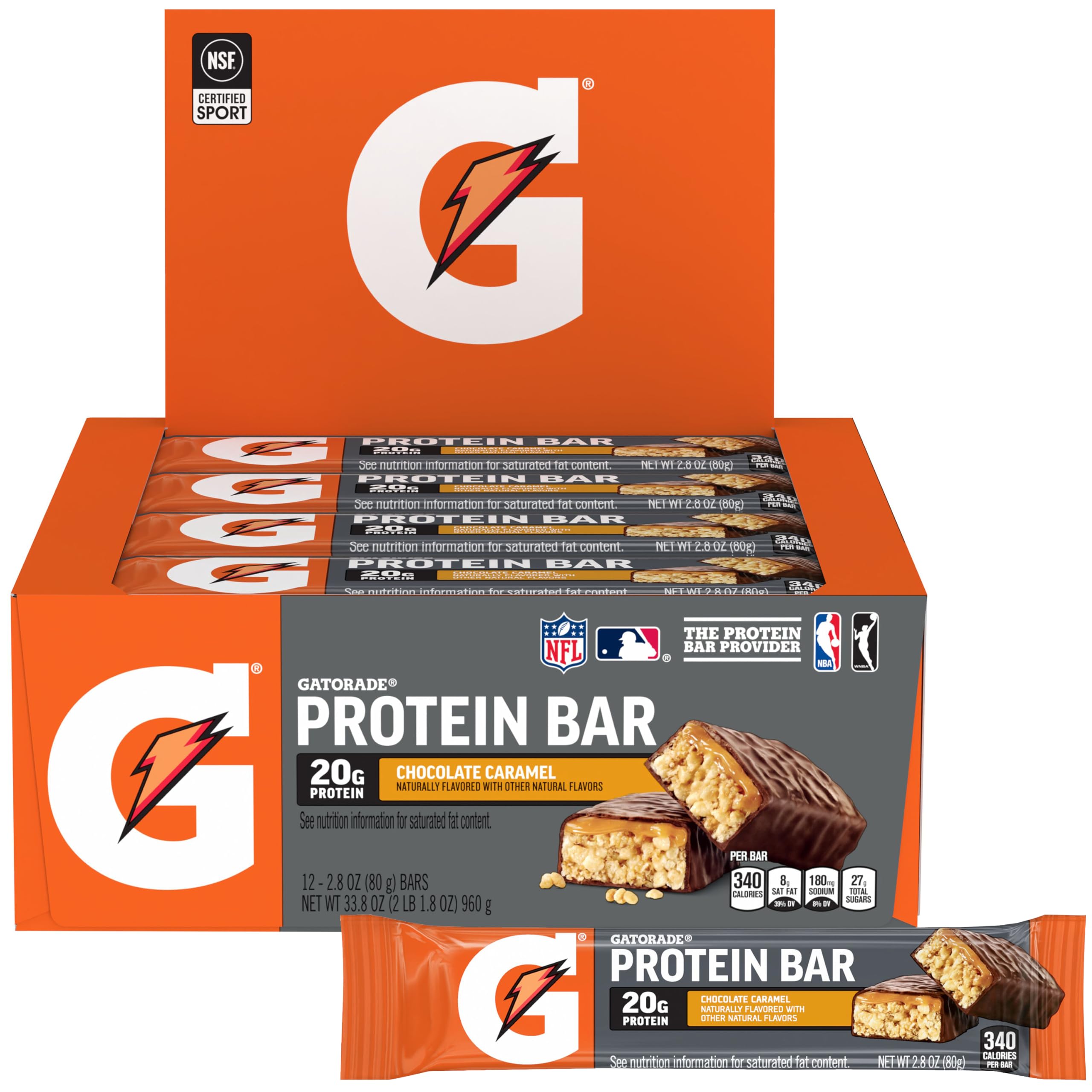 Gatorade Whey Protein Bars, Chocolate Caramel, 2.8 oz bars (Pack of 12 ...