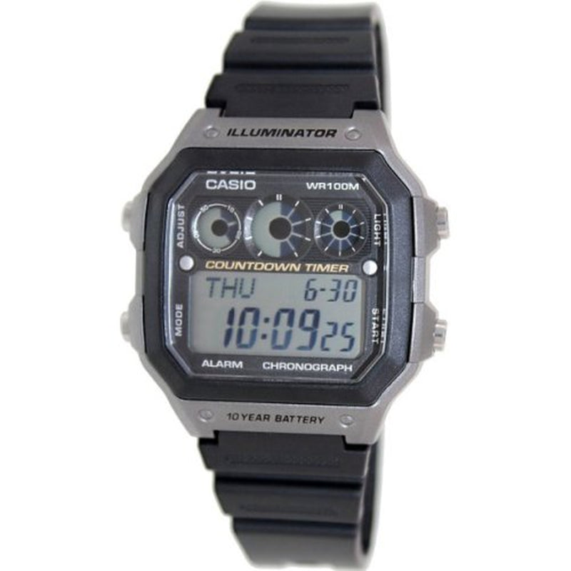 Casio Men's Classic Digital Watch with Black Resin Strap with Grey Acc ...