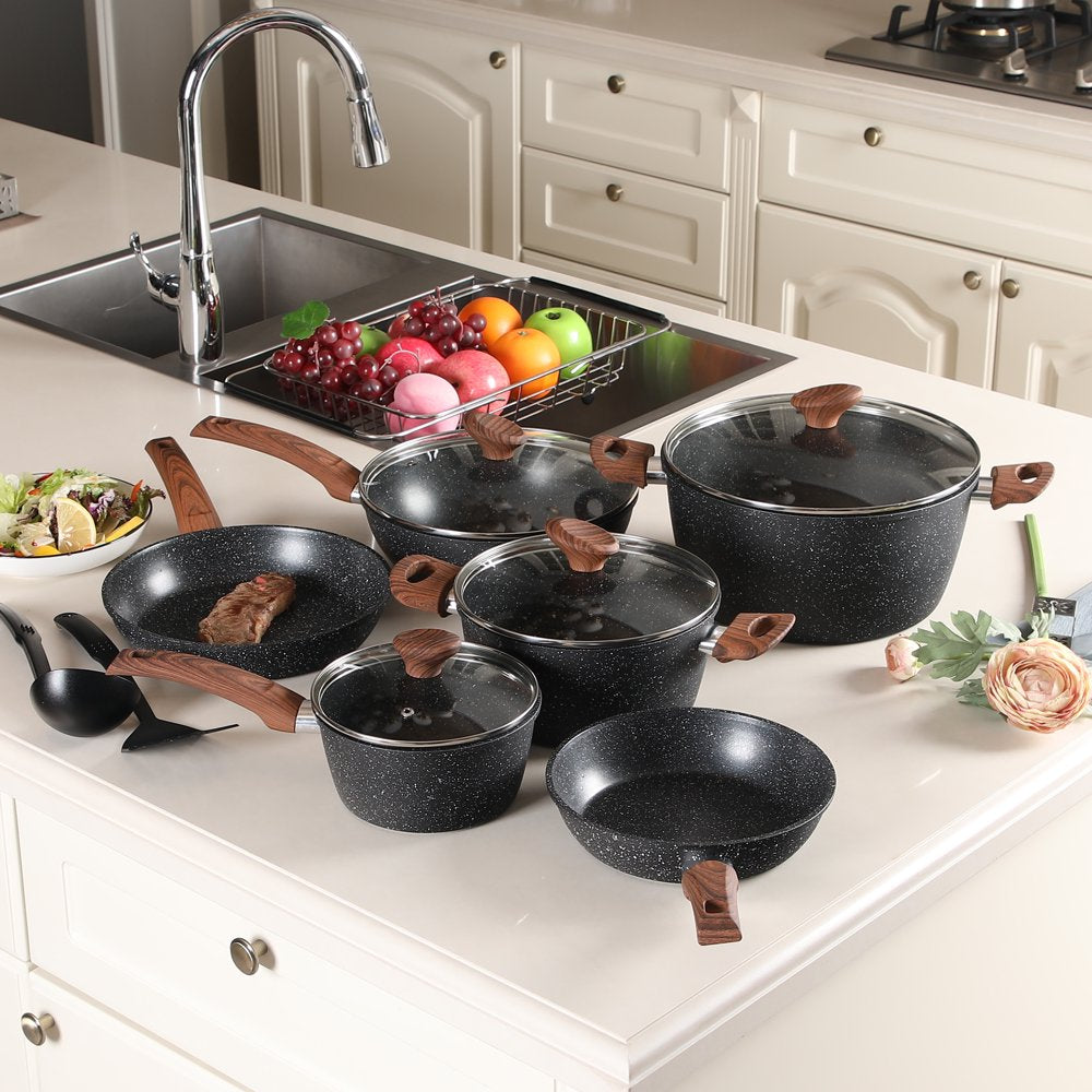 Sophia & William 12 Pieces Kitchen Nonstick Granite-Coated Cookware Se ...
