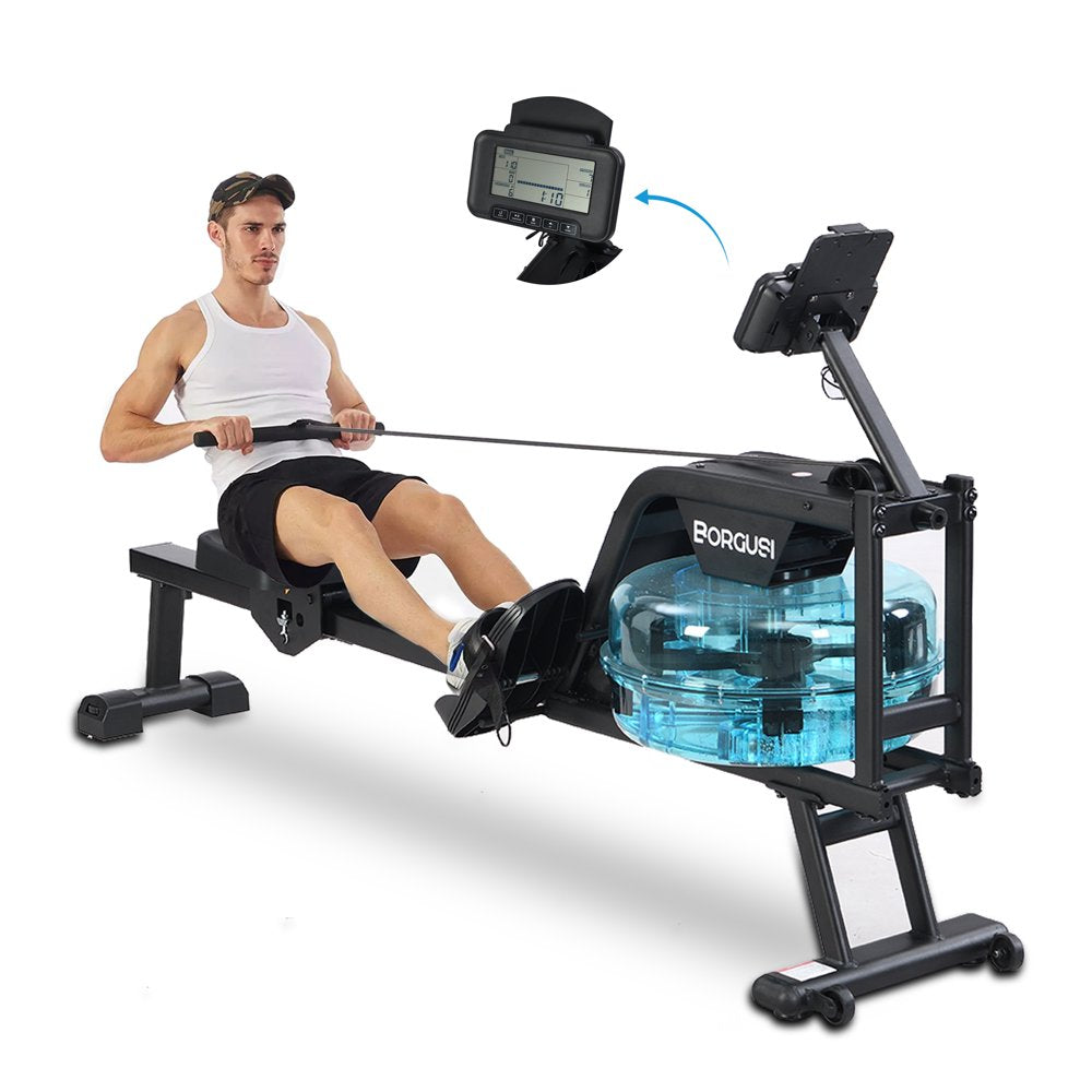 Water Rowing Machine with Tablet Holder, LCD Monitor, Comfortable Seat ...