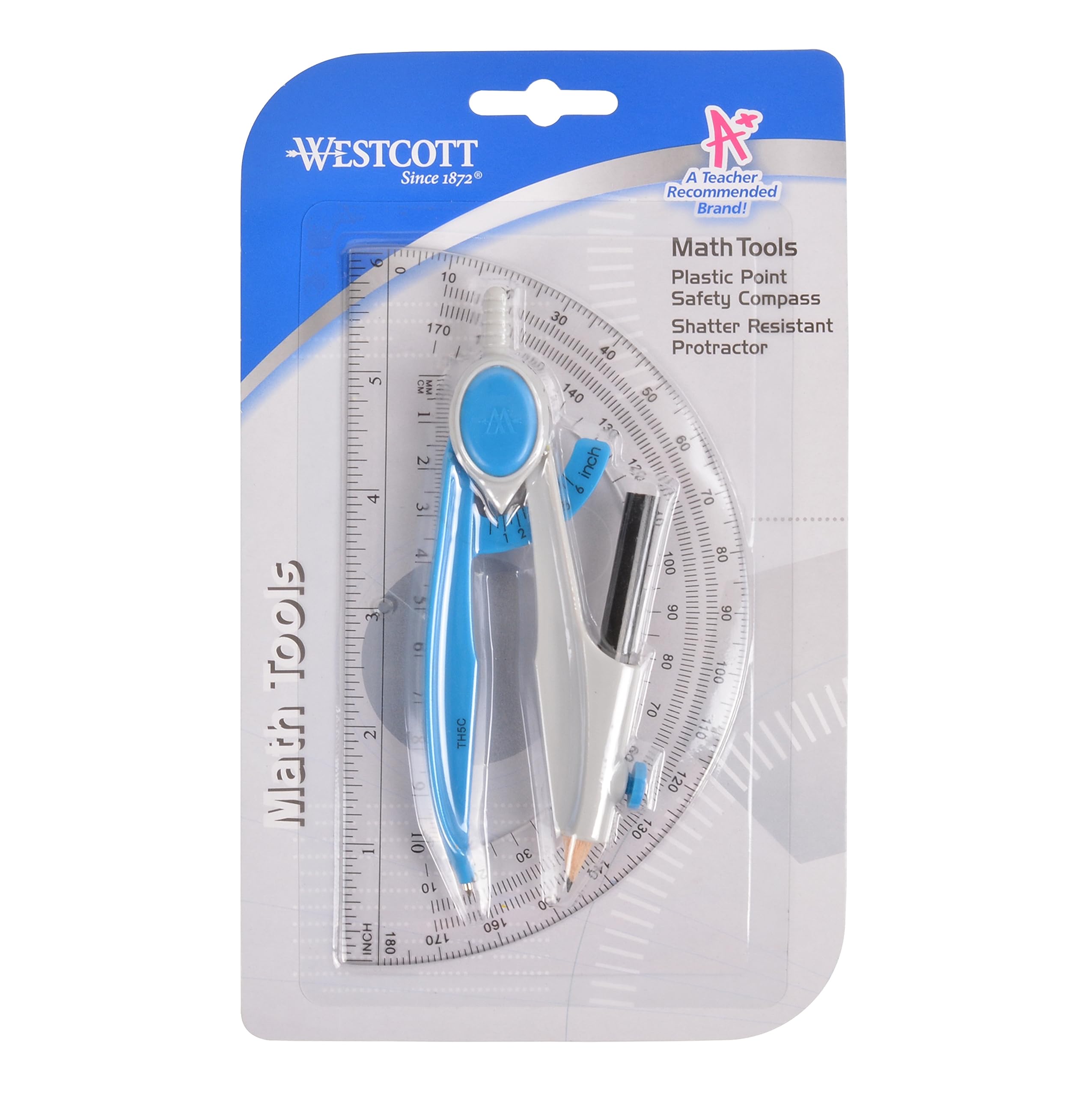 Westcott 14558 2-Piece Compass and Protractor Set with New Plastic Pen ...