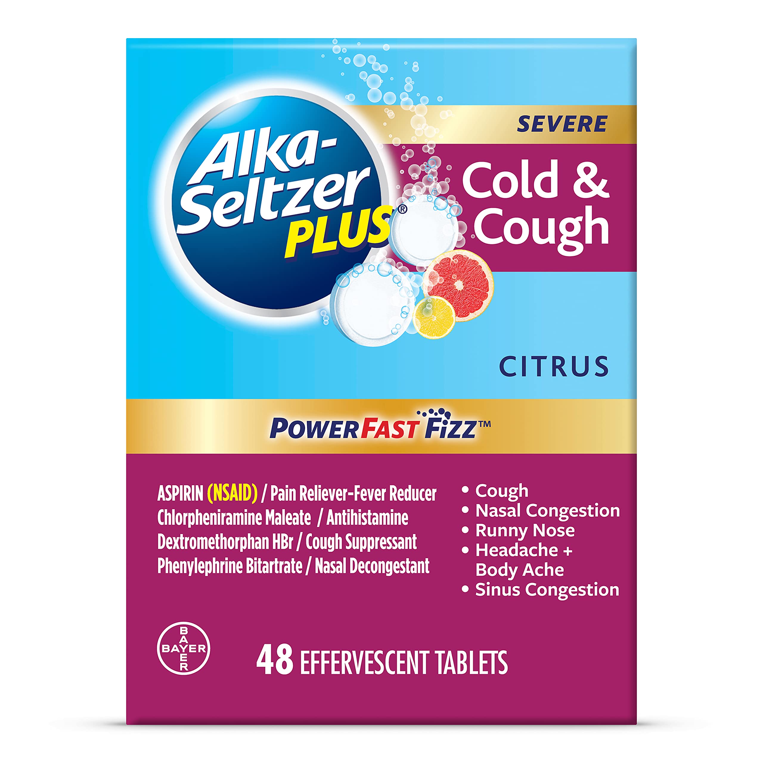 Alka-Seltzer Plus Severe,Cold & Cough Medicine For Adults,PowerFast Fi ...