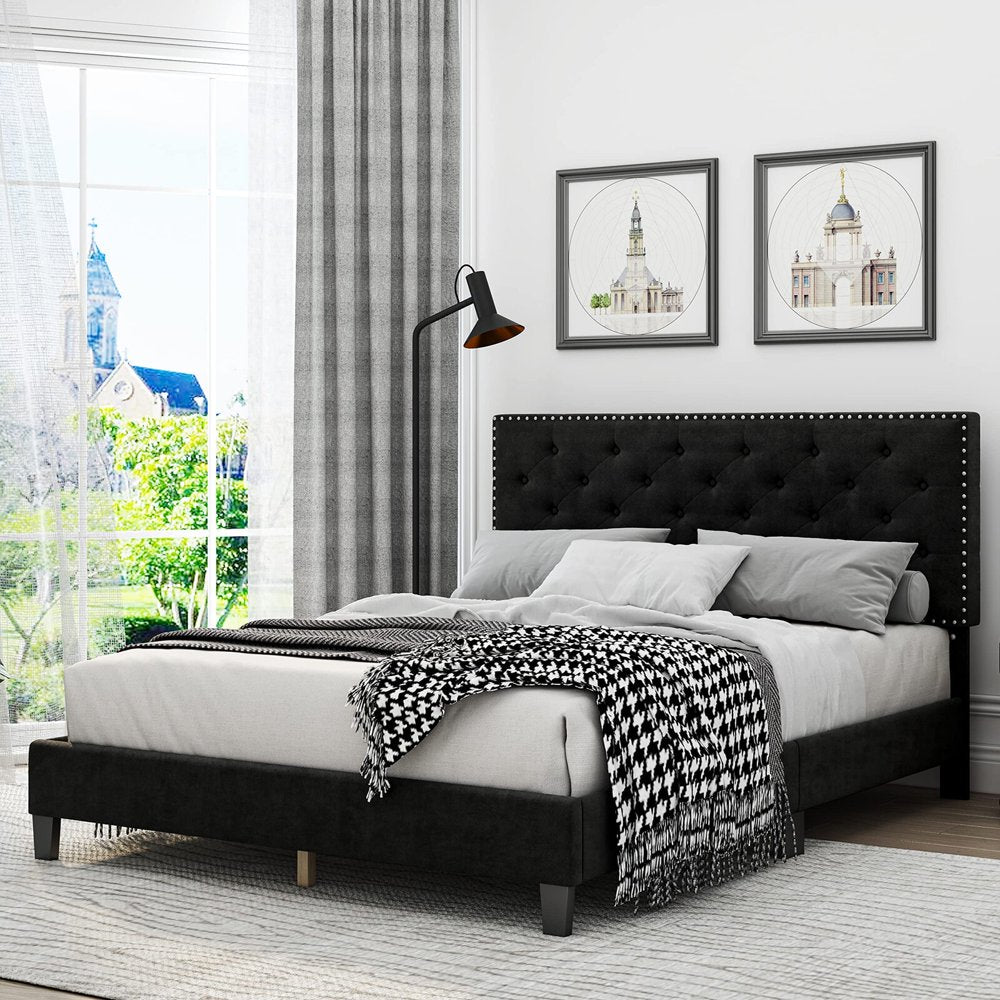 Homfa Full Size Bed, Modern Upholstered Platform Bed Frame with Adjust ...