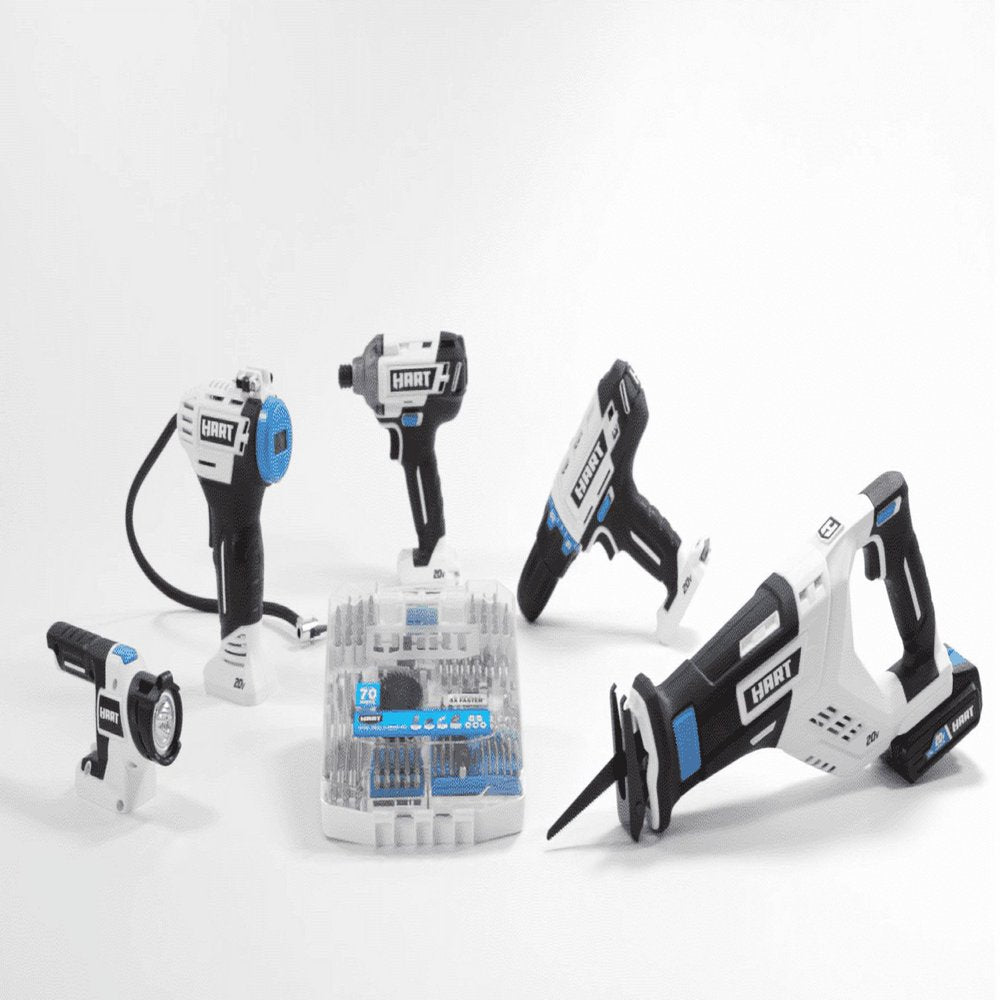HART 20-Volt 5-Tool Battery-Powered Combo Kit with 70-Piece Accessory ...